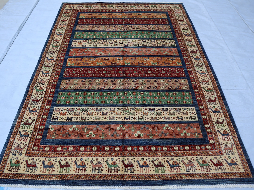 Handmade Pictorial Rug 5x8, Afghan Rug, Hand Knotted Fine Wool Rug ...
