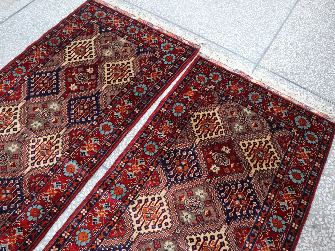 3x6 Ft. Afghan Geometric Patterns Rug, Red Turkmen Twin Hand Knotted ...