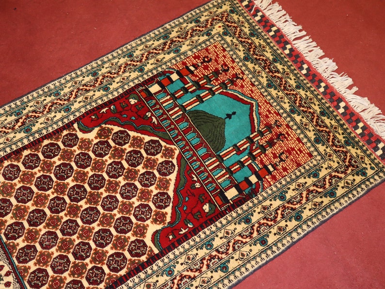 3x4 Ft Turkmen Vintage Prayer Rug • Fine Quality Afghan Hand Knotted ...