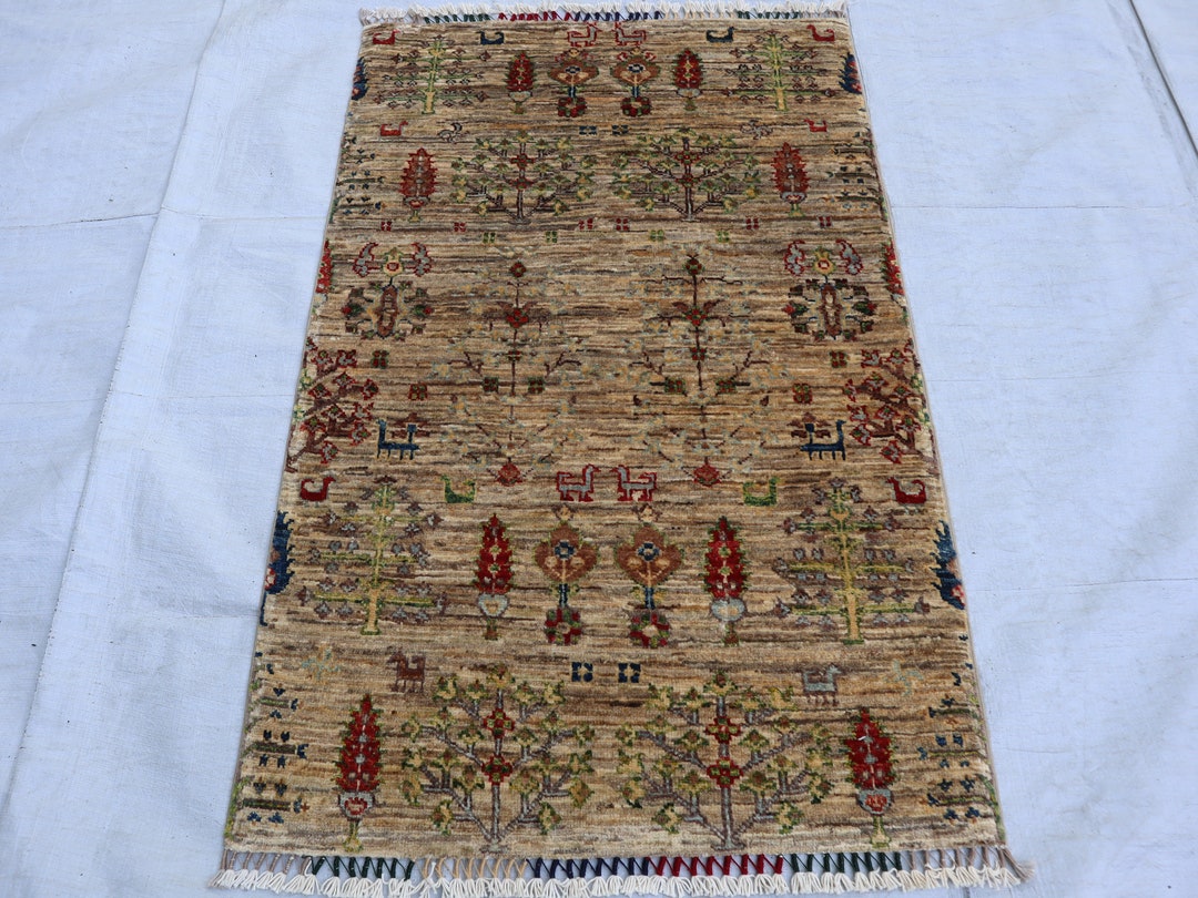 2x4 Afghan Pictorial Rug, Handmade Birds Animal Leaf, Tree of Life ...