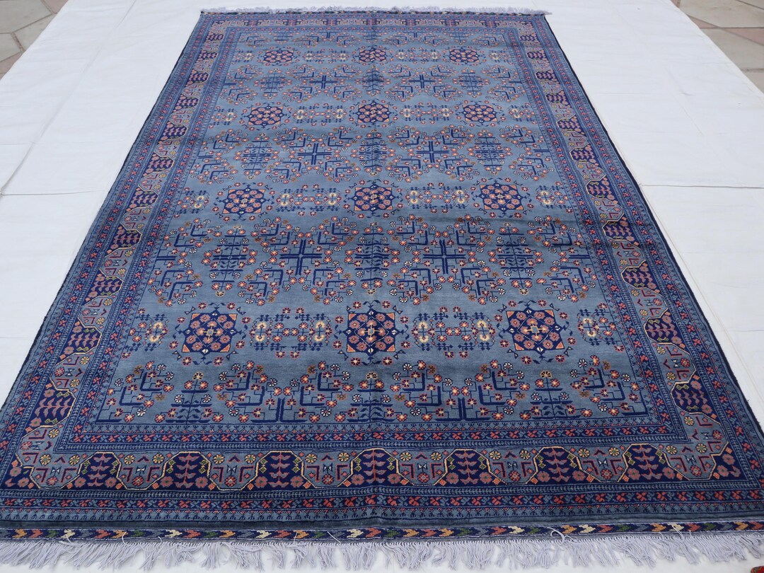 Fine Blue Bukhara Rug 7x10, Top Quality Afghan Handmade Wool Area Rug ...