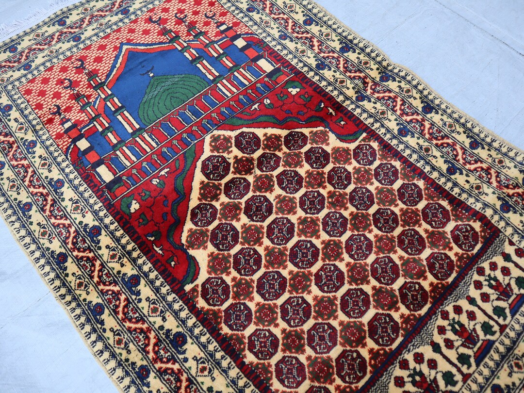 2x4 Turkmen Afghan Prayer Rug, Traditional Handmade Islamic Mosque Rug ...