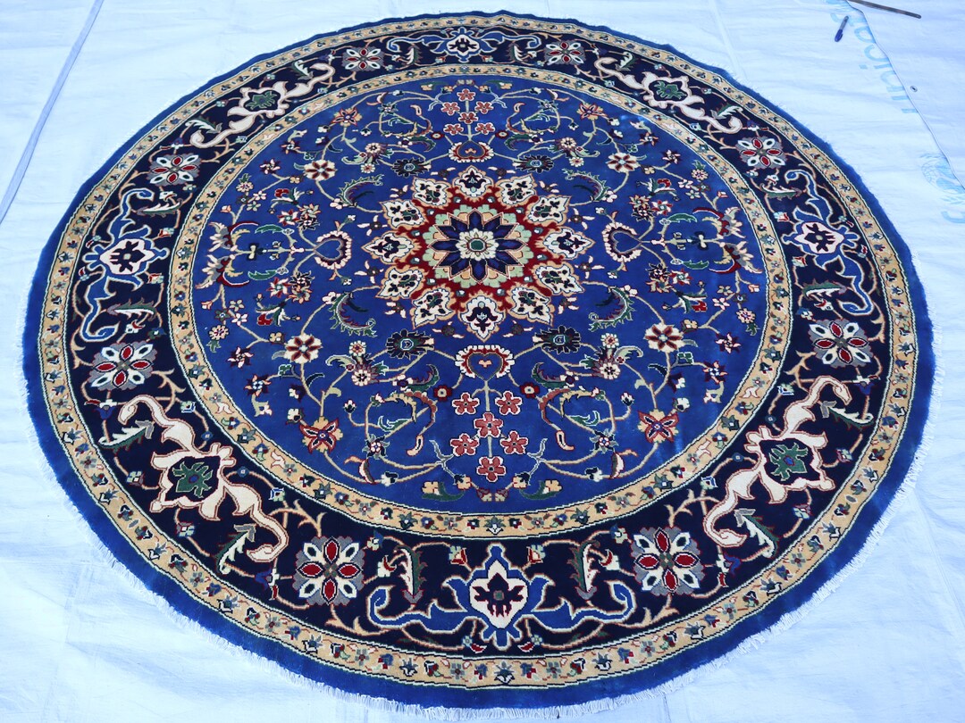 6x6 Round Rug, Afghan Handwoven Tribal Circle Rug, Blue Wool Circular ...