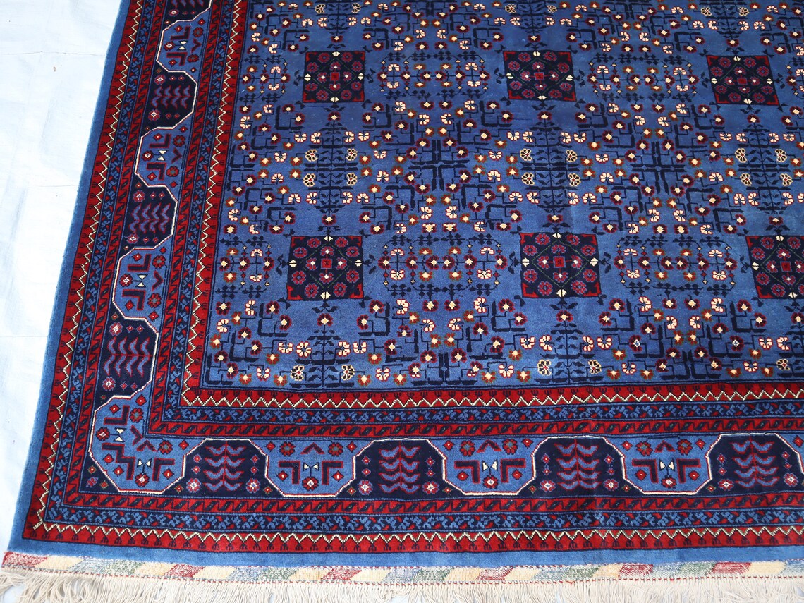 Blue Bukhara Turkman Rug 6x9, Top Quality Afghan Handmade Wool Rug ...