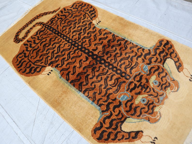 3x6 Afghan Pictorial Rug, Handmade Soft Gabbeh Wool Tiger Rug, Kids ...