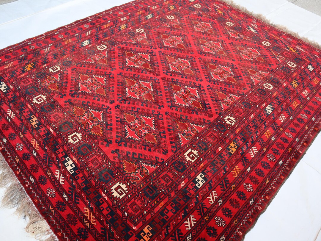 7x9 Antique Rug, Red Blue Yellow Rug, Large Handmade Vintage Carpet ...