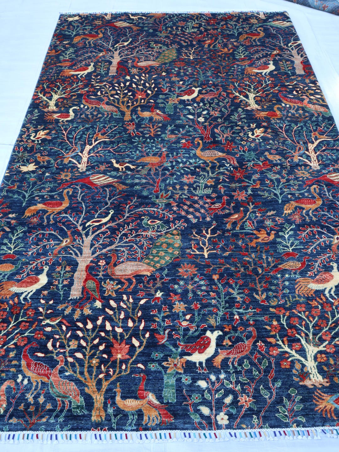 7x12 Navy Blue Tree of Life Rug, Fine Handmade Pictorial Rug, Turkmen ...