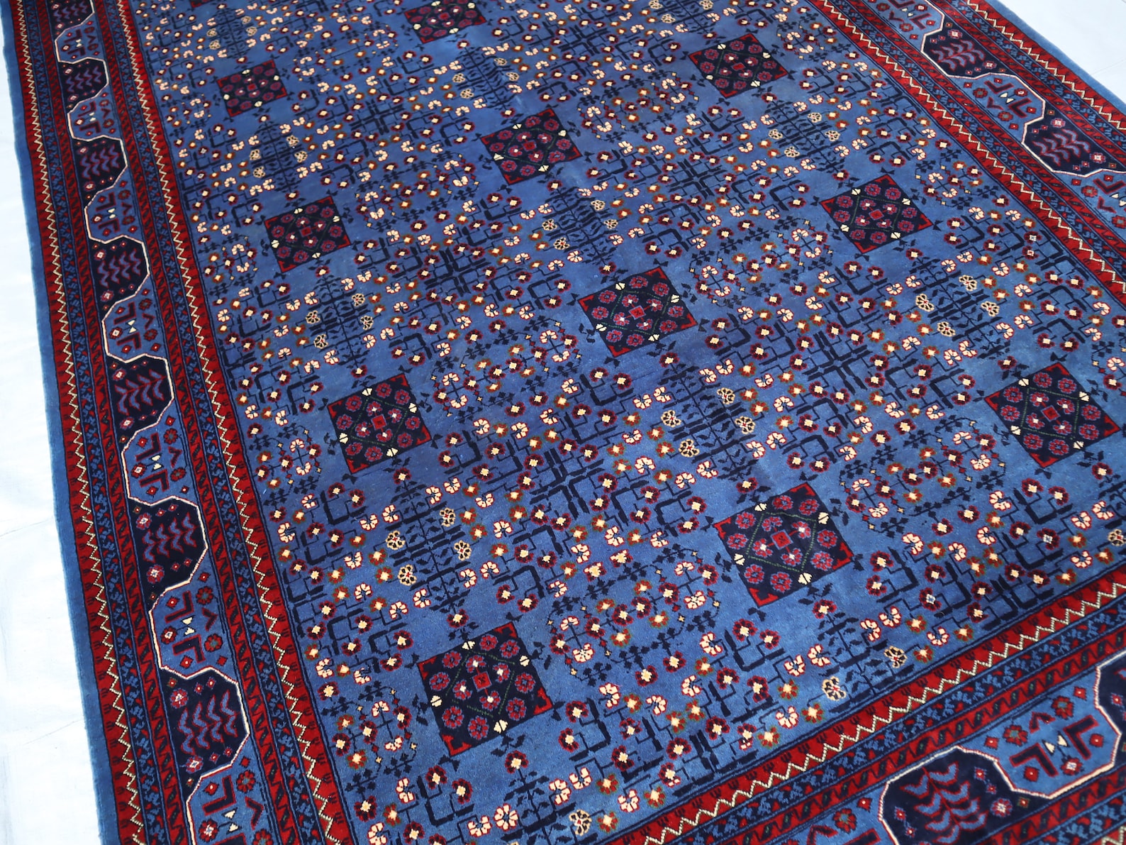 Blue Bukhara Turkman Rug 6x9, Top Quality Afghan Handmade Wool Rug ...