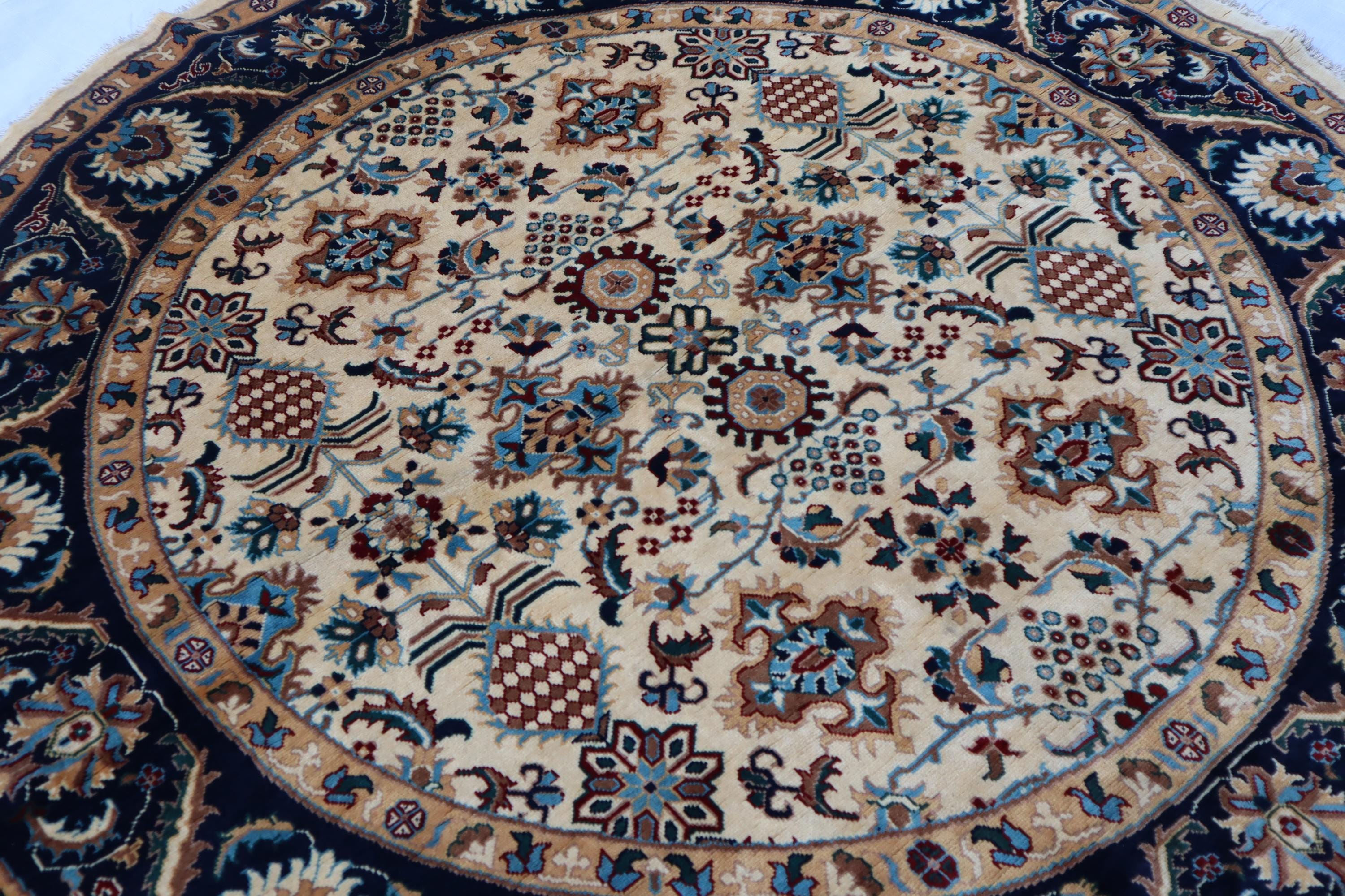Beige Blue 6x6 Bidjar Round Area Rug, Persian Style Hand Knotted Veg ...