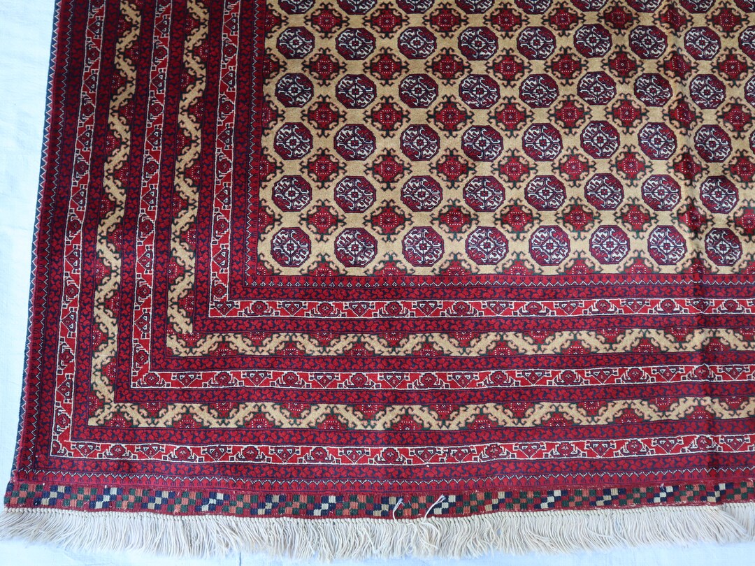 7x10 Handmade Afghan Rug, Red Golden Turkmen Khoja Roshni Fine 6x9 Rug ...