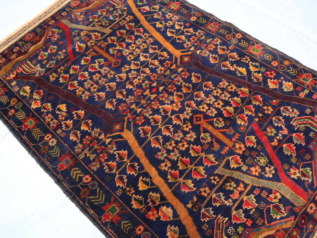 Vintage Hand-knotted Wool Rug, Afghan Turkmen Tribal Area Rug 3'1x4'9 ...