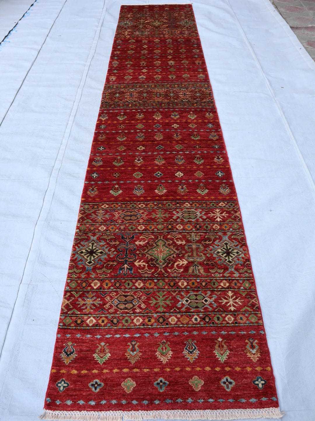 2x13 Ft Fine Gabbeh Hallway Runner Rug, Afghan Red Striped Hand Knotted ...