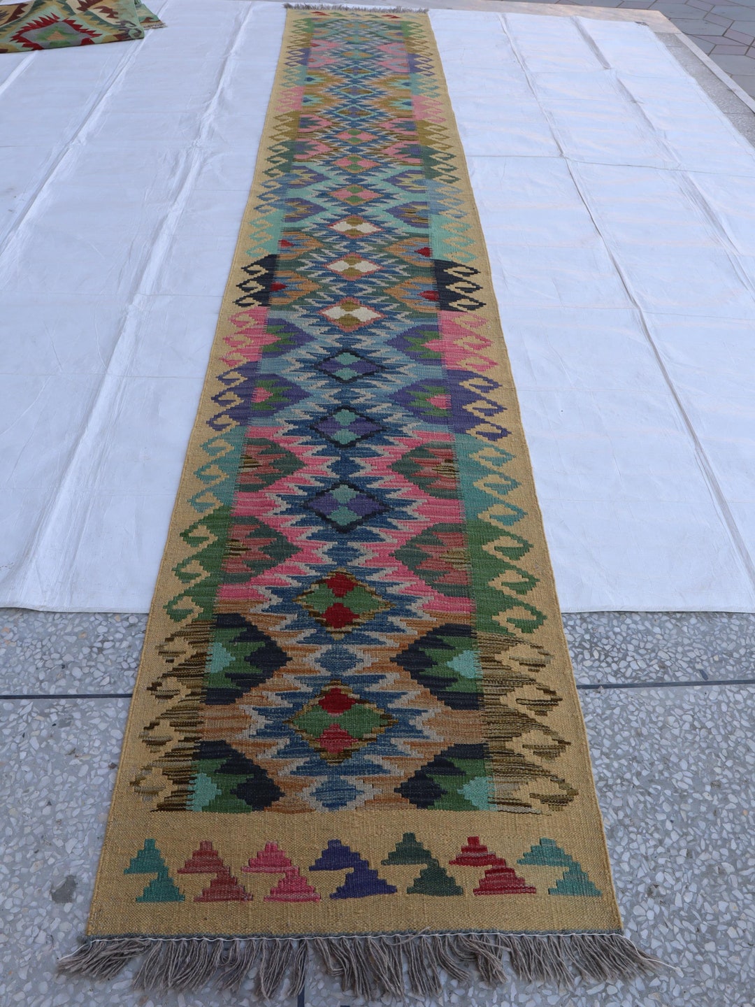Elegant 2x16 Long Runner Rug - Handcrafted Wool Kilim Hallway Runner in ...