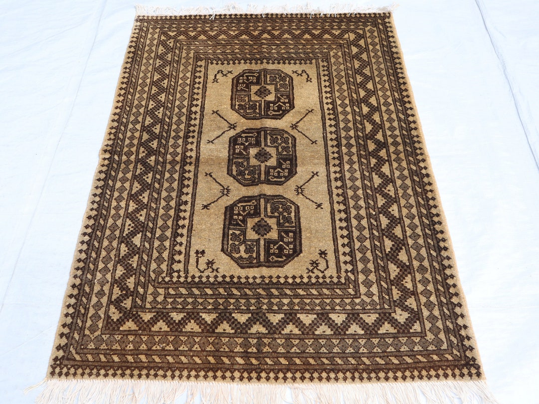Antique Ersari Rug, 3x5 Turkmen Tekke Bukhara Rug, Afghan Undyed Hand ...