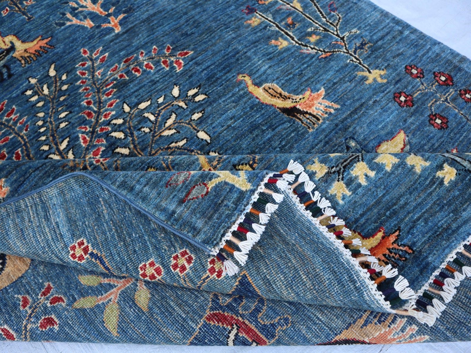 5x6 High-quality Afghan Pictorial Rug, Navy Blue Tree of Life Bird ...
