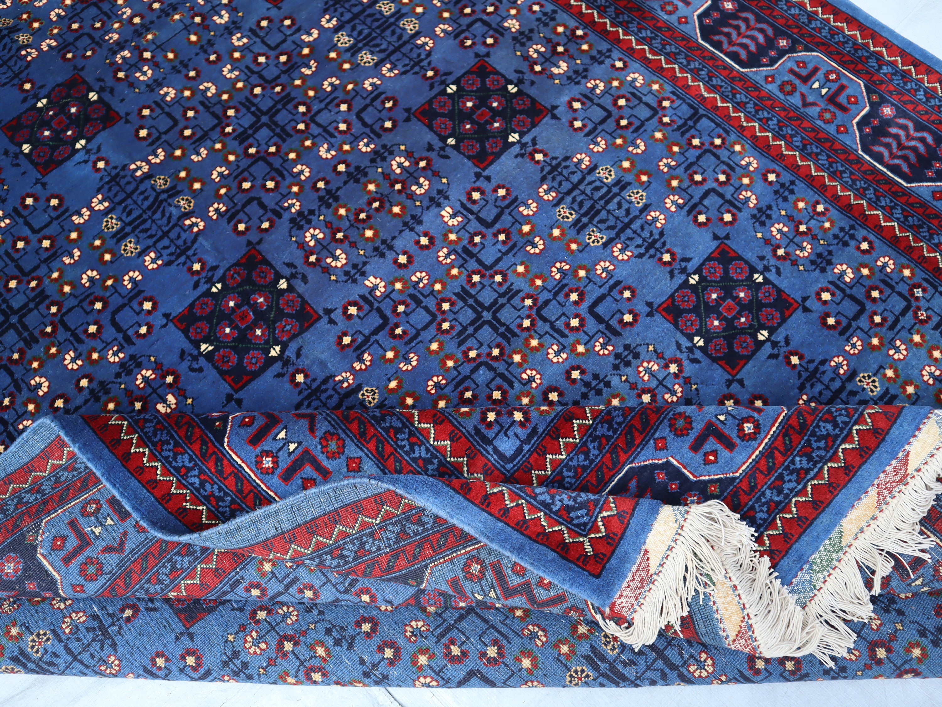 Blue Bukhara Turkman Rug 6x9, Top Quality Afghan Handmade Wool Rug ...