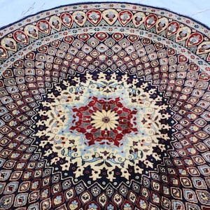 6x6 Round Rug, Handmade Afghan Blue Floral Persian Circle Rug, Oriental ...