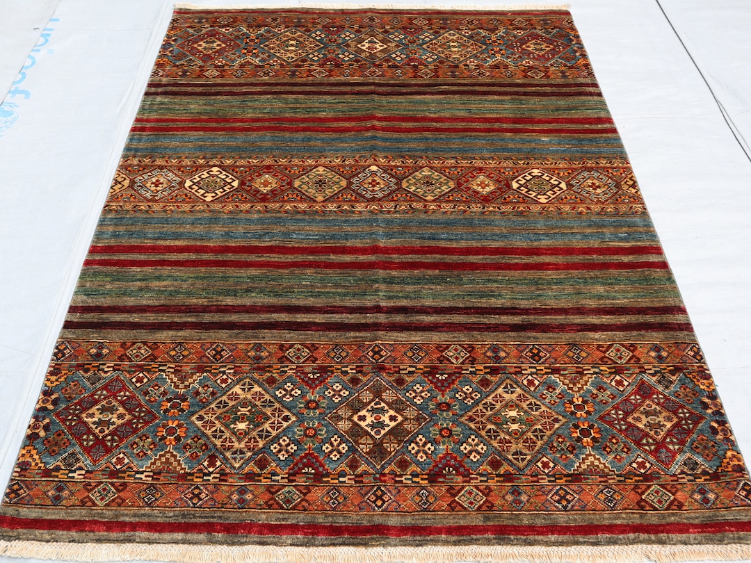 5x6 Afghan Handmade Rugs, Soft Multicolor Striped Tribal Colorful, Red ...