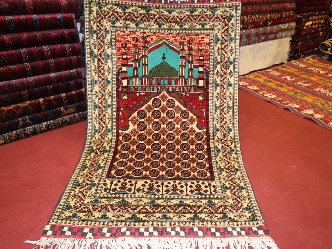 3x4 Ft Turkmen Vintage Prayer Rug • Fine Quality Afghan Hand Knotted ...