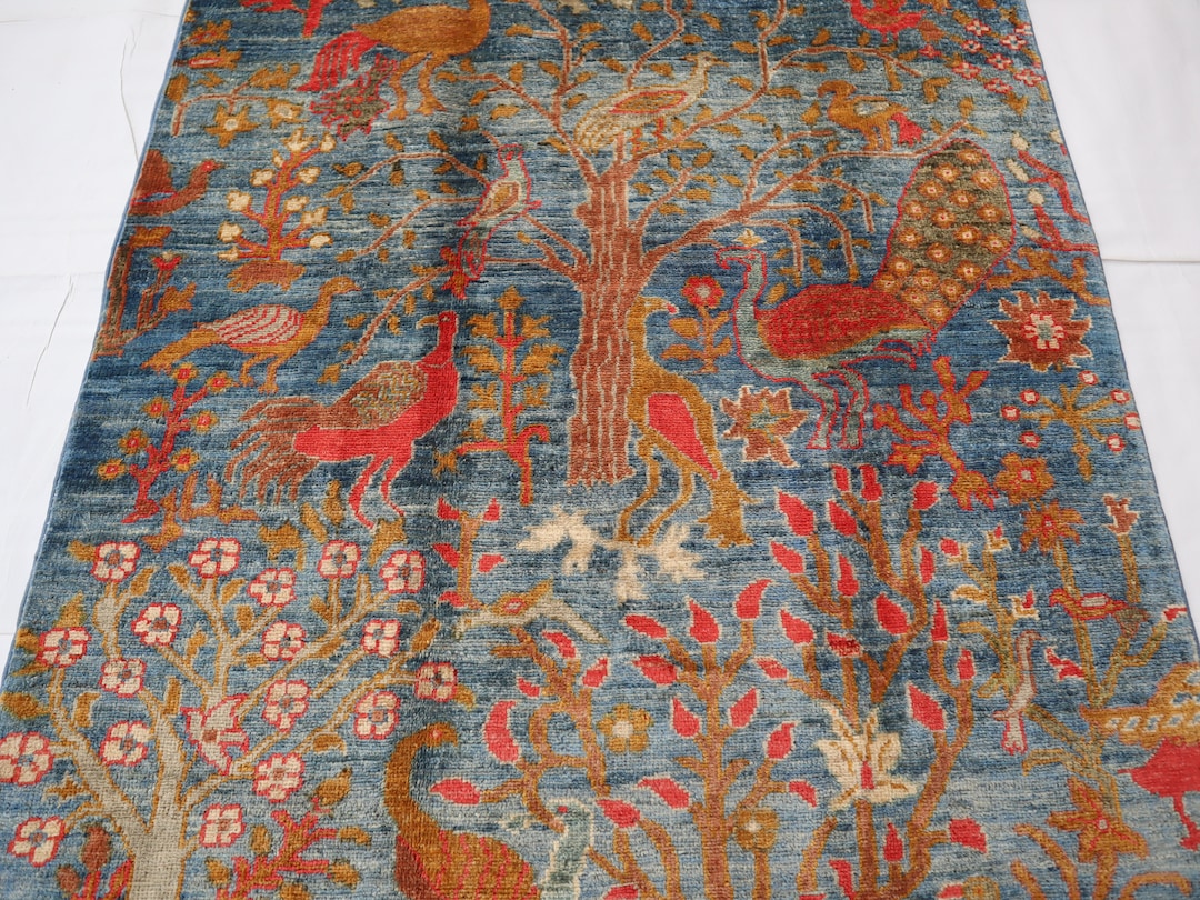 Trees Antelope Pictorial Rug 3x5 Ft, Afghan Hand Made Wool Area Rug ...