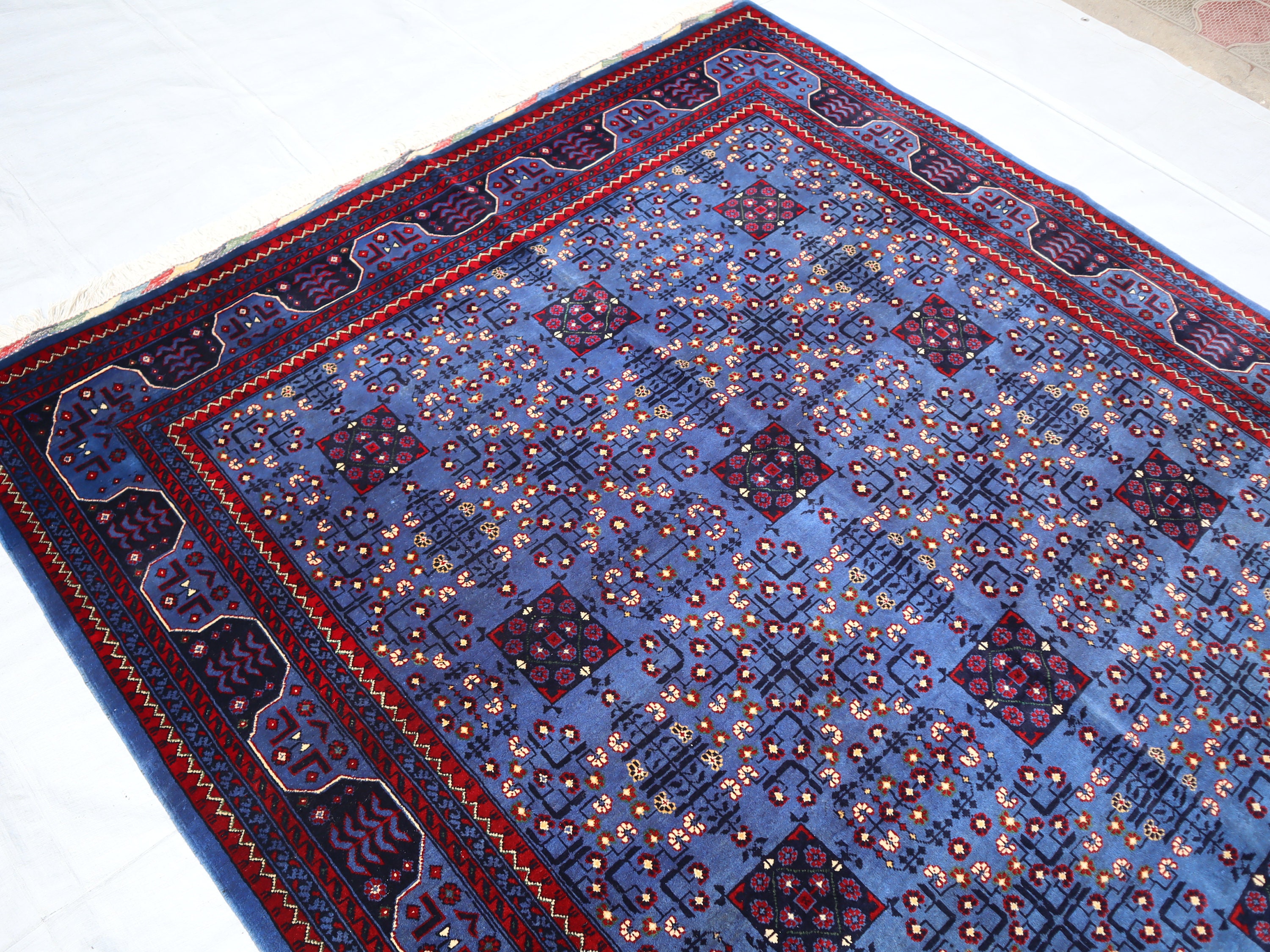 Blue Bukhara Turkman Rug 6x9, Top Quality Afghan Handmade Wool Rug ...