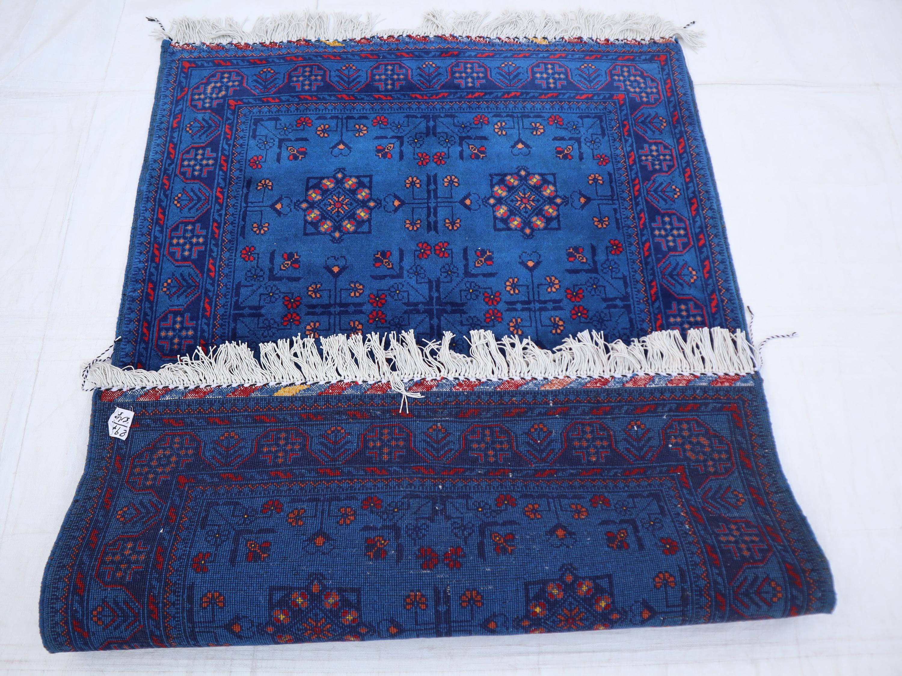 Cute Blue Afghan Rug, Hand Knotted Wool, Bukhara Design (3x5 Ft) Rugs ...