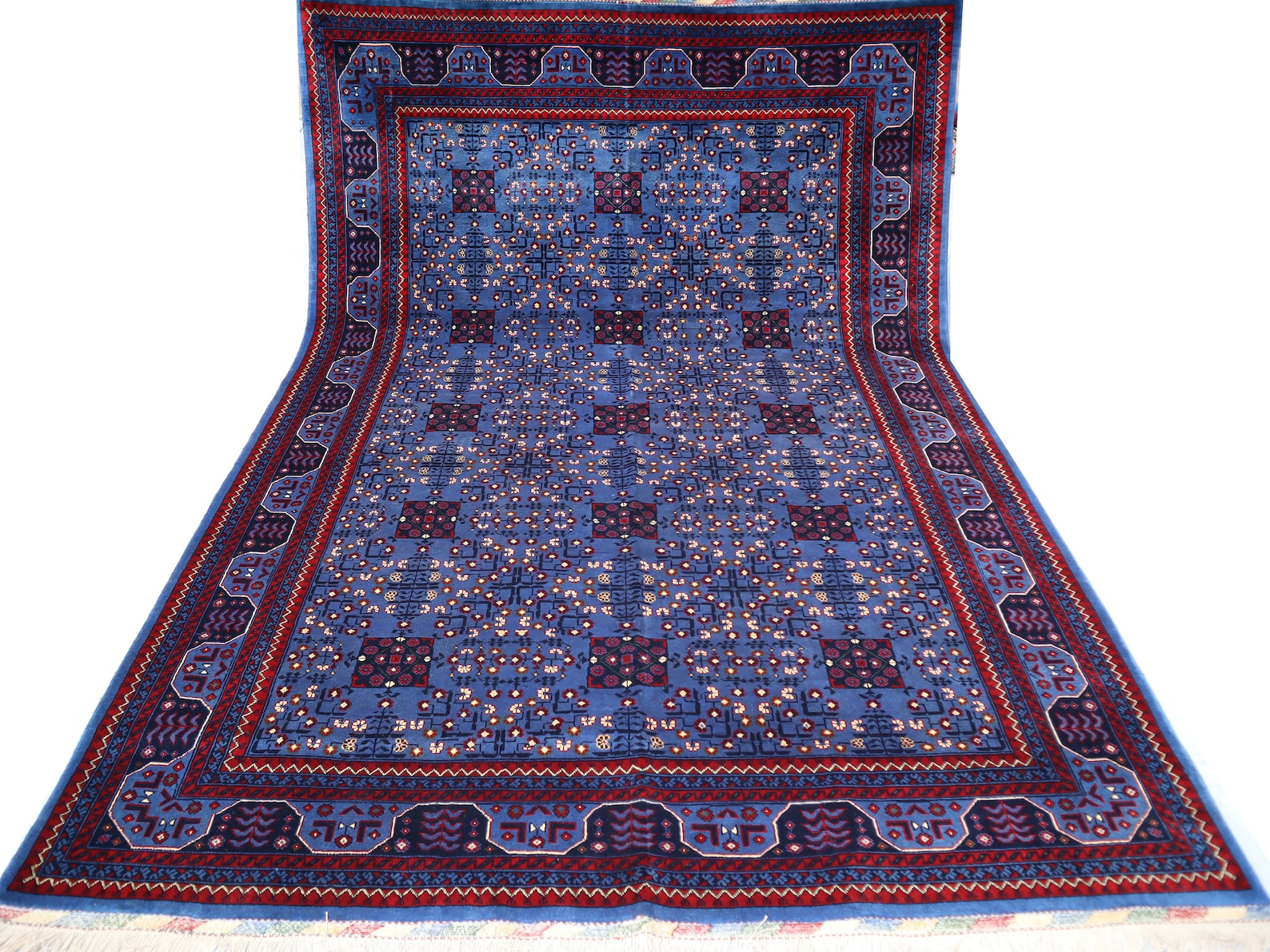 Blue Bukhara Turkman Rug 6x9, Top Quality Afghan Handmade Wool Rug ...