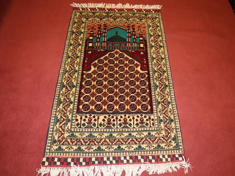 3x4 Ft Turkmen Vintage Prayer Rug • Fine Quality Afghan Hand Knotted ...