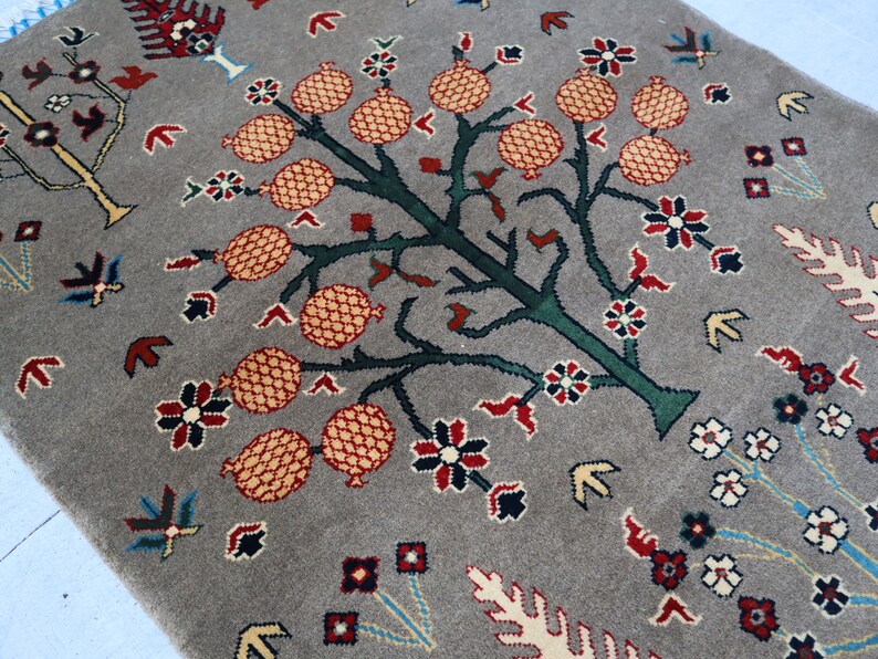 3x4 Gray Tree of Life Rug, Gabbeh Rug, Handmade Wool Rug, Small Afghan ...