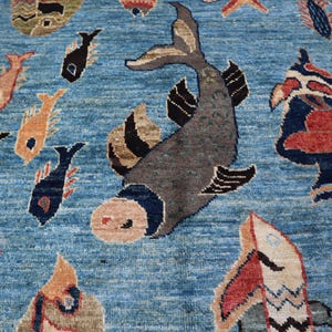 2x4 Ft Blue Fishes Rug, Colorful Premium Hand Knotted Modern Pictorial ...