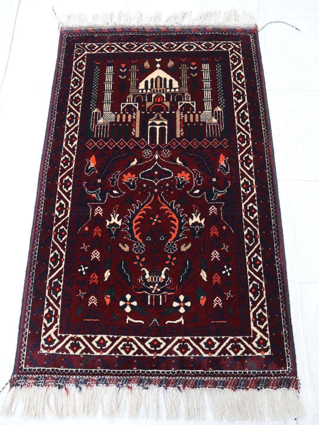 Vintage Prayer Rug 4'3'X2'8, Afghan Handmade Wool Rug Antique Red Blue ...
