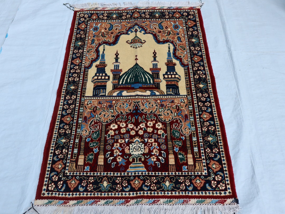2x4 Prayer Rug, Woven Wool Area Rug, Handmade Muslim Mosque Flower Rug ...