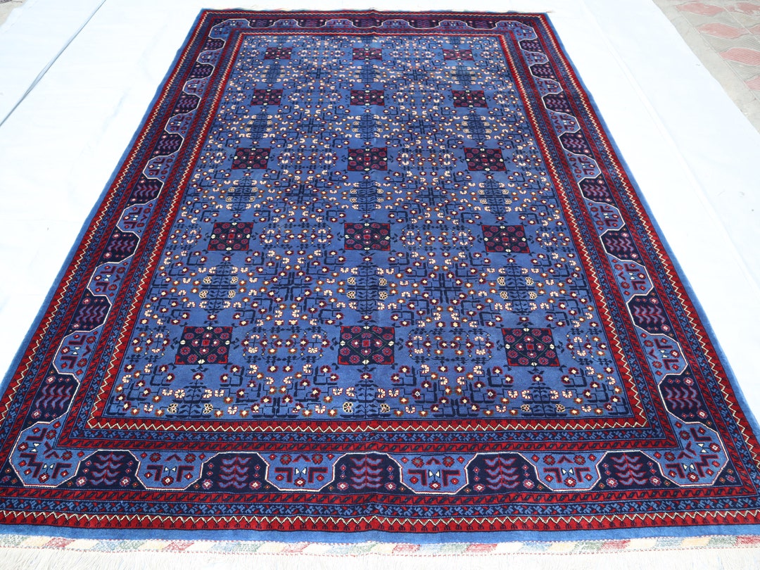 Blue Bukhara Turkman Rug 6x9, Top Quality Afghan Handmade Wool Rug ...