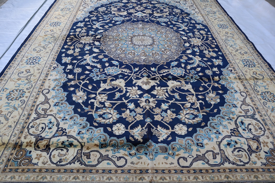 6x9 Handmade Nain Design Afghan Rug, Soft Wool Rug, Blue Beige Floral ...