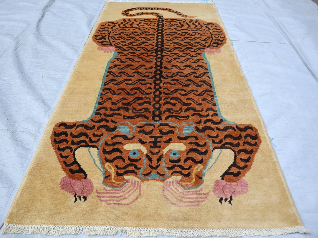 Soft Pictorial Tiger Rug 3x6, Afghan Handmade Gabbeh Wool Rug, Small ...