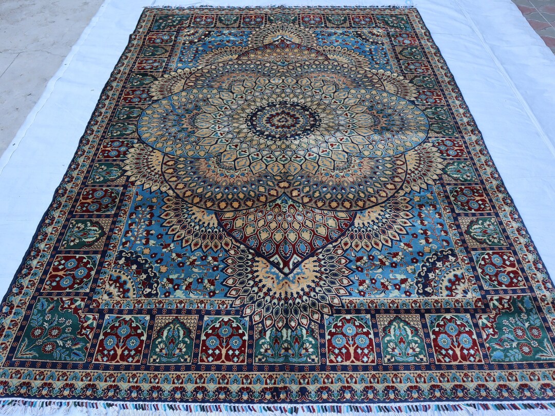 8x12 Large Blue Medallion Rug, Oversized Afghan Colorful Nain Carpet ...