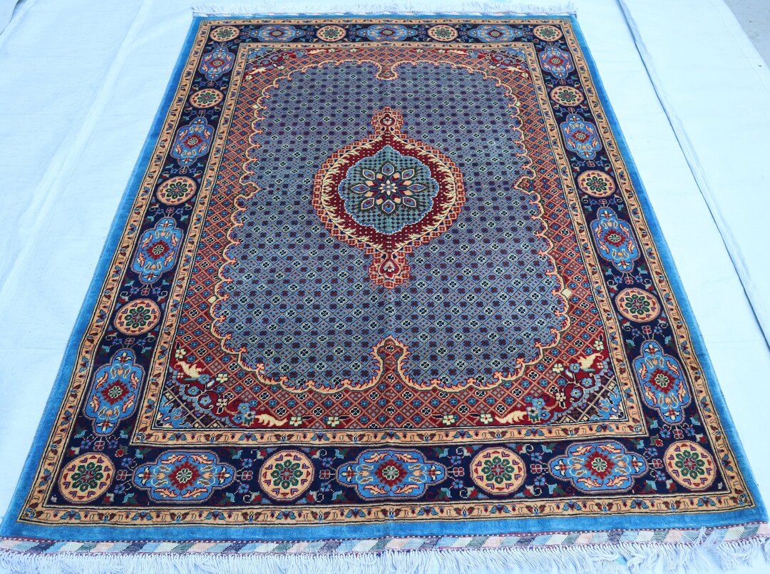 5x6 Blue Afghan Area Rug, Cute Handmade Medallion Wool Geometric, Rugs ...