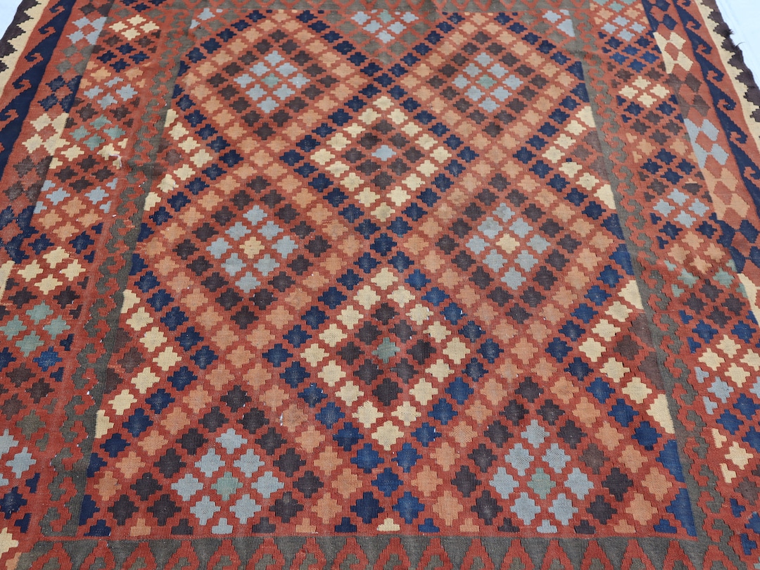 Vintage Afghan Kilim Rug, Terracotta Checkered Flatweave, 6x9 - Etsy