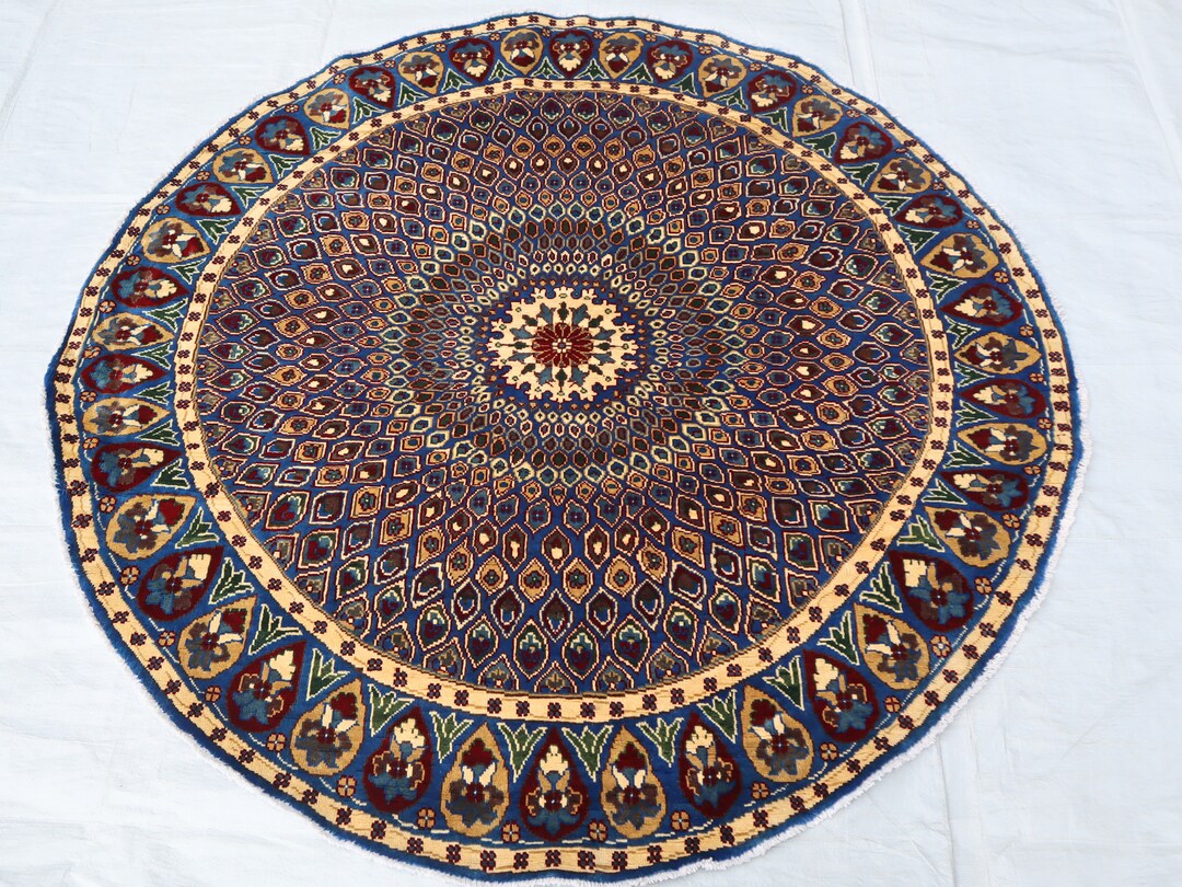 4x4 Handmade Round Rug, Tribal Circle Rug, Afghan Hand Knotted Wool ...