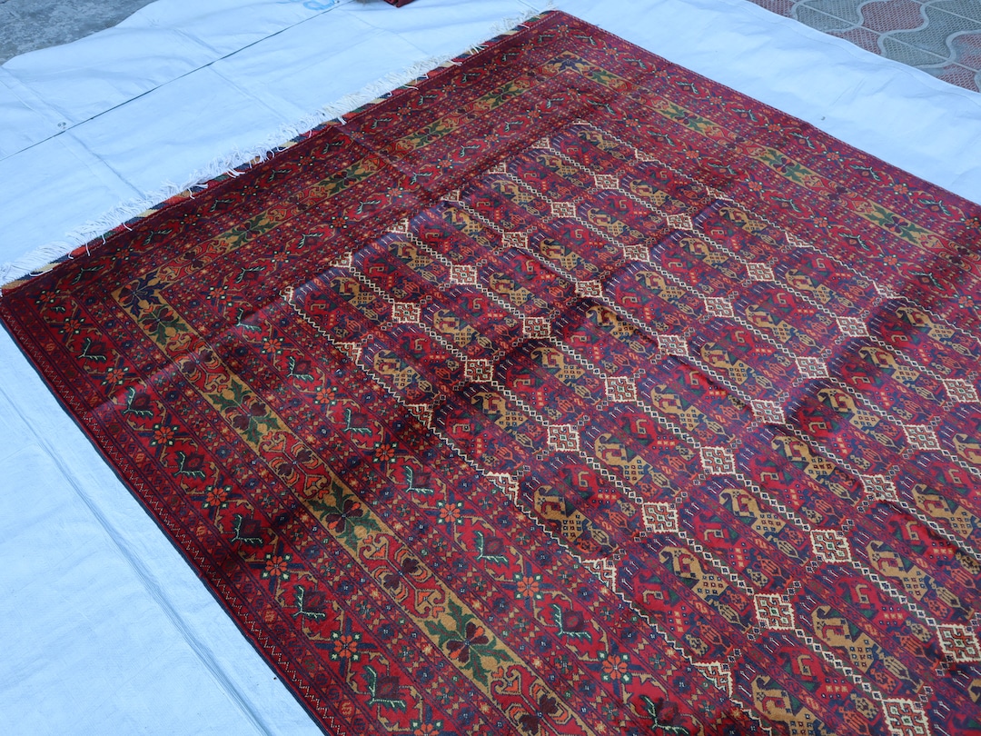 7x10 Oriental Tribal Area Rugs, Red Afghan Turkoman Bokhara Rug Carpet ...