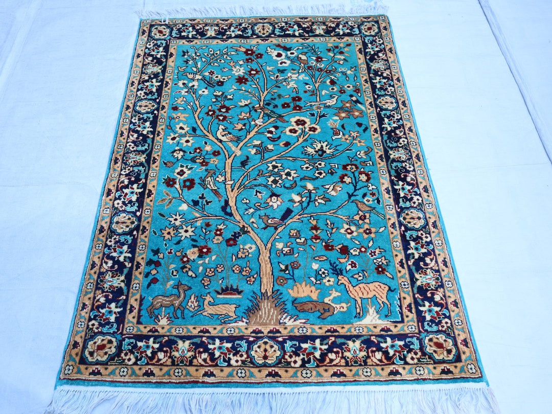 3x5 Turquoise Blue Tree of Life Rug, Afghan Top Quality Hand Woven Wool ...