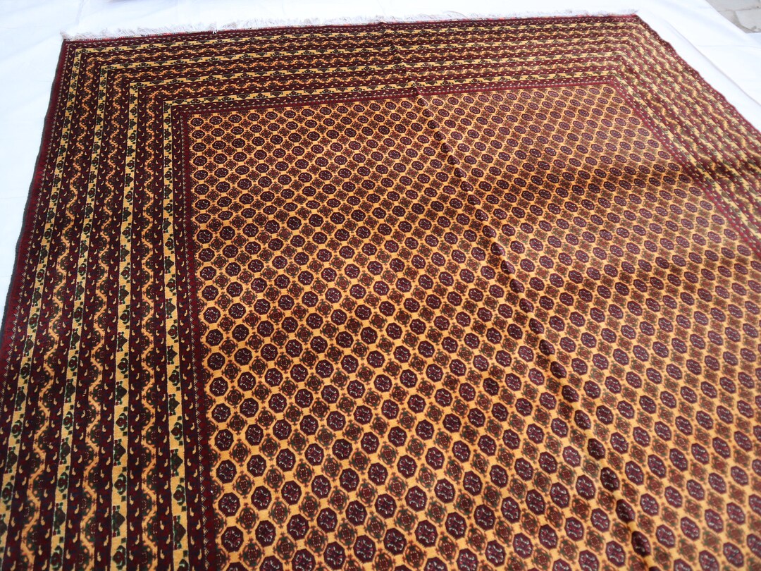 Luxurious 9x12 Turkmen Gold Red Bokhara Rug, Large Handmade Brown ...