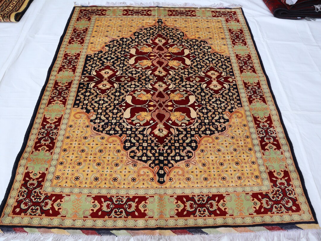 5x6 Black Gold Heriz Rug, Afghan Hand Knotted Veg Dyes Wool Medallion ...