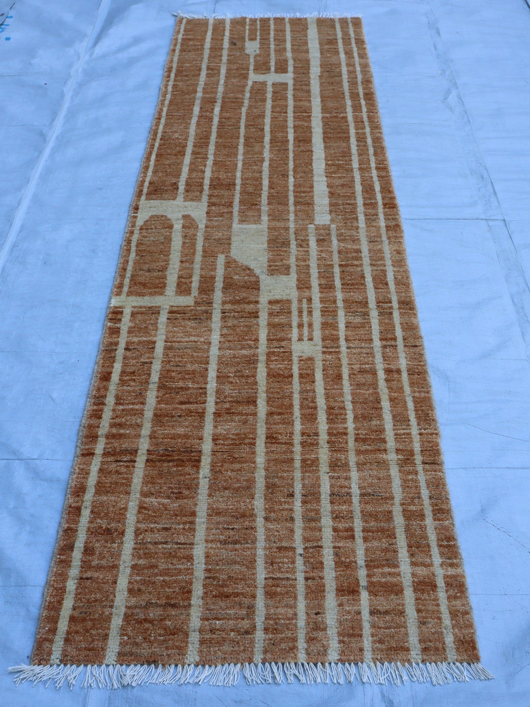 2x9 Moroccan Rug Runner, Brown Gold Beige Handmade Wool Rug, Afghan ...