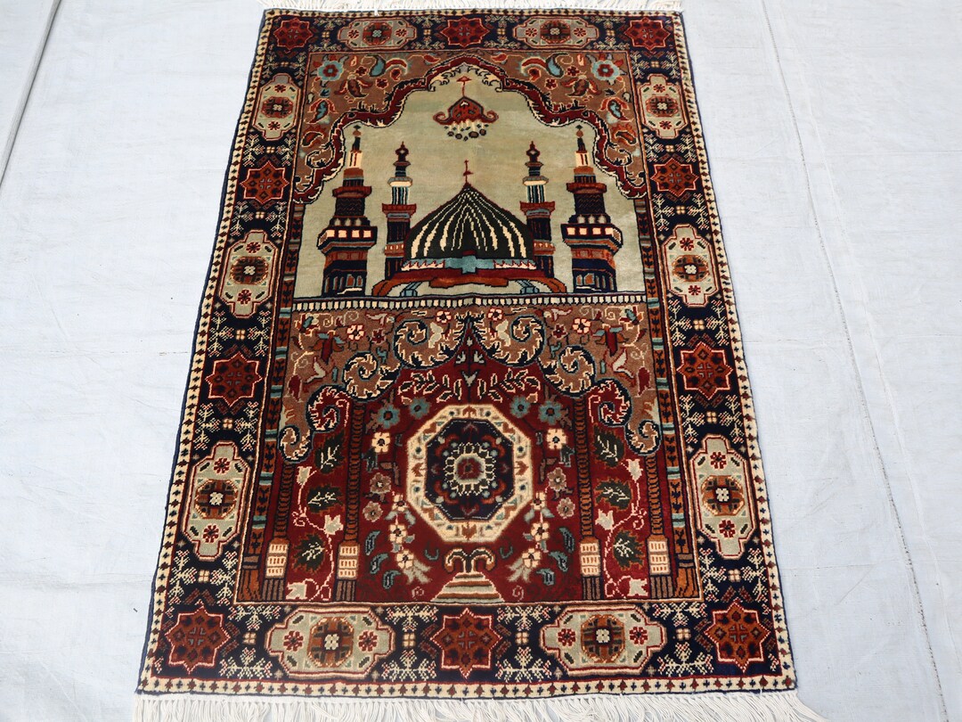 2'11x4'3 Ft Antique Prayer Rug, Afghan Prayer Rug Place, Handmade Wool ...