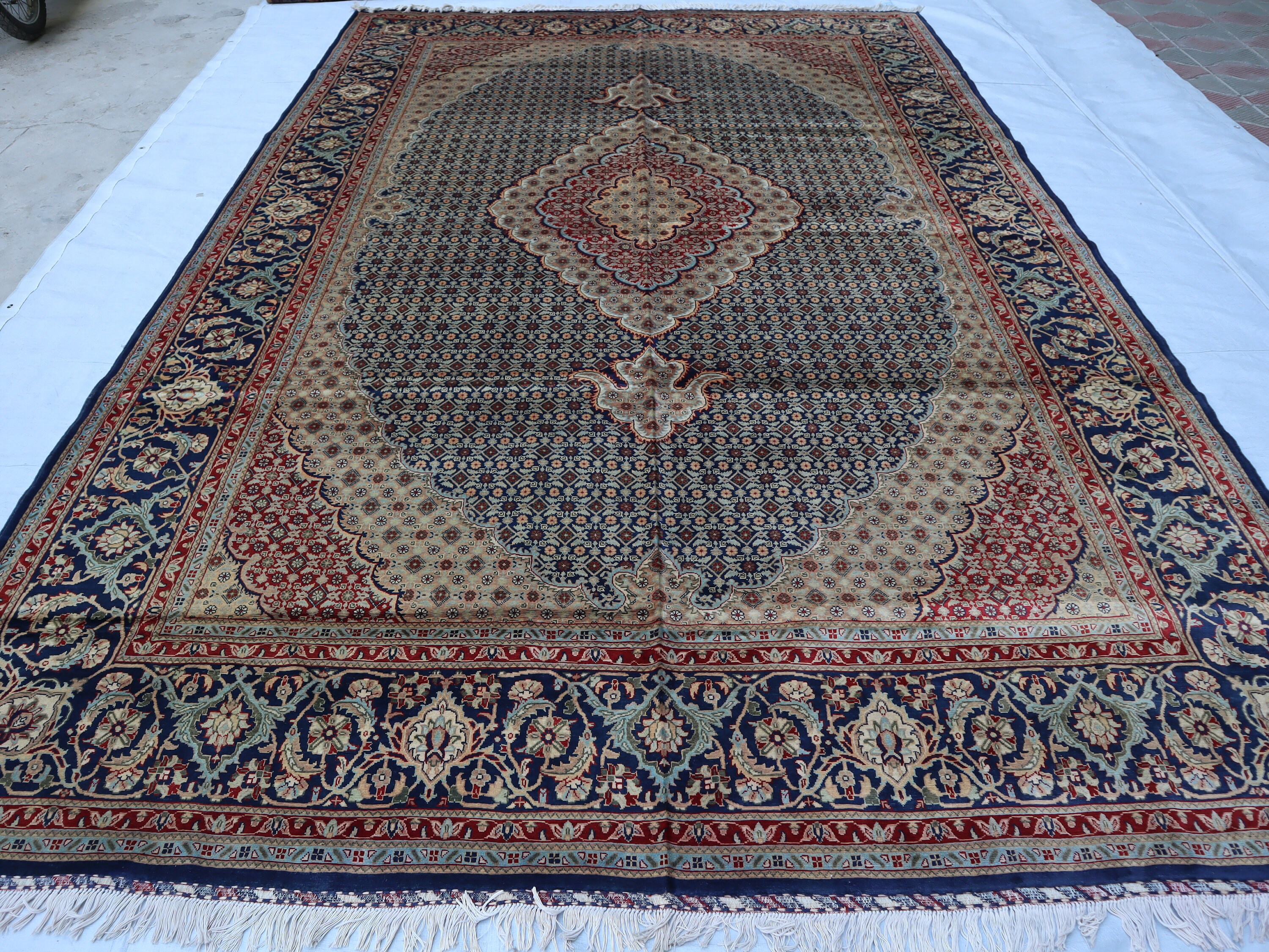 8x13 Large Afghan Tabriz Rug, Hand-knotted Oriental Medallion, Blue-red ...