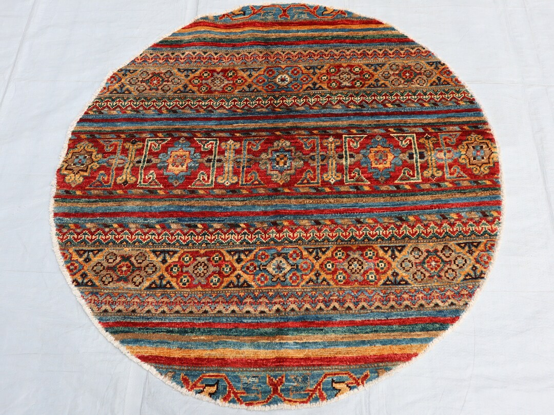 3x3 Handwoven Round Rug, Colorful Circle Rug, Handmade Round Wool ...