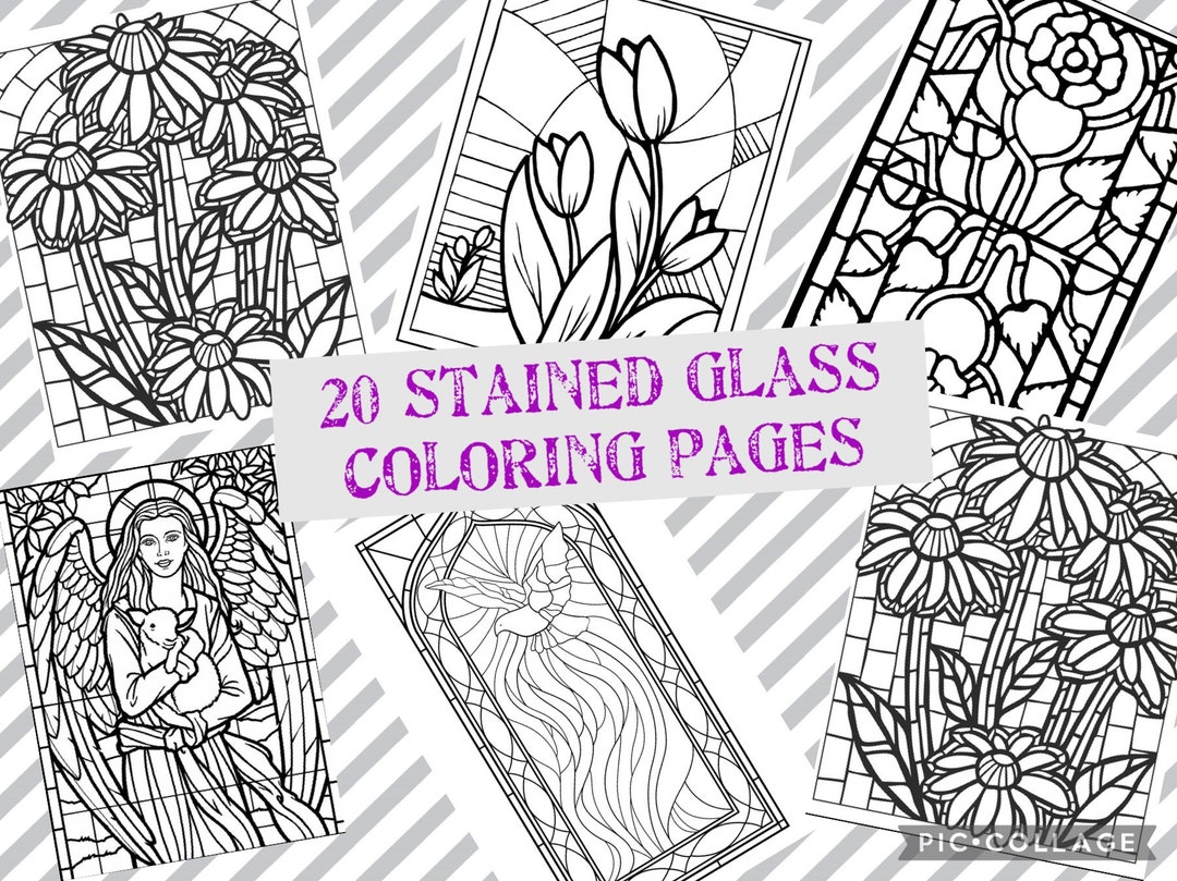 20 Stained Glass Coloring Book Pages - Etsy