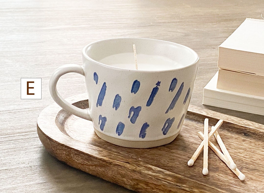Pottery Mug Candle (6 Oz) Coconut Blend Wax Bohemian Floral Style Mug ...