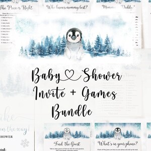 Penguin Baby Shower Bundle, Penguin Baby Shower Invitation, Penguin ...